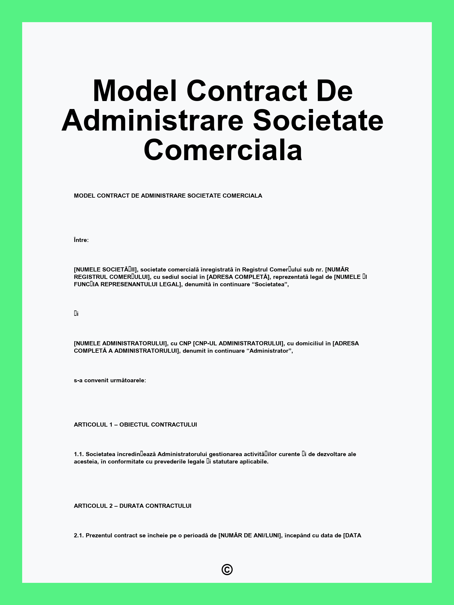 Model Contract De Administrare Societate Comerciala