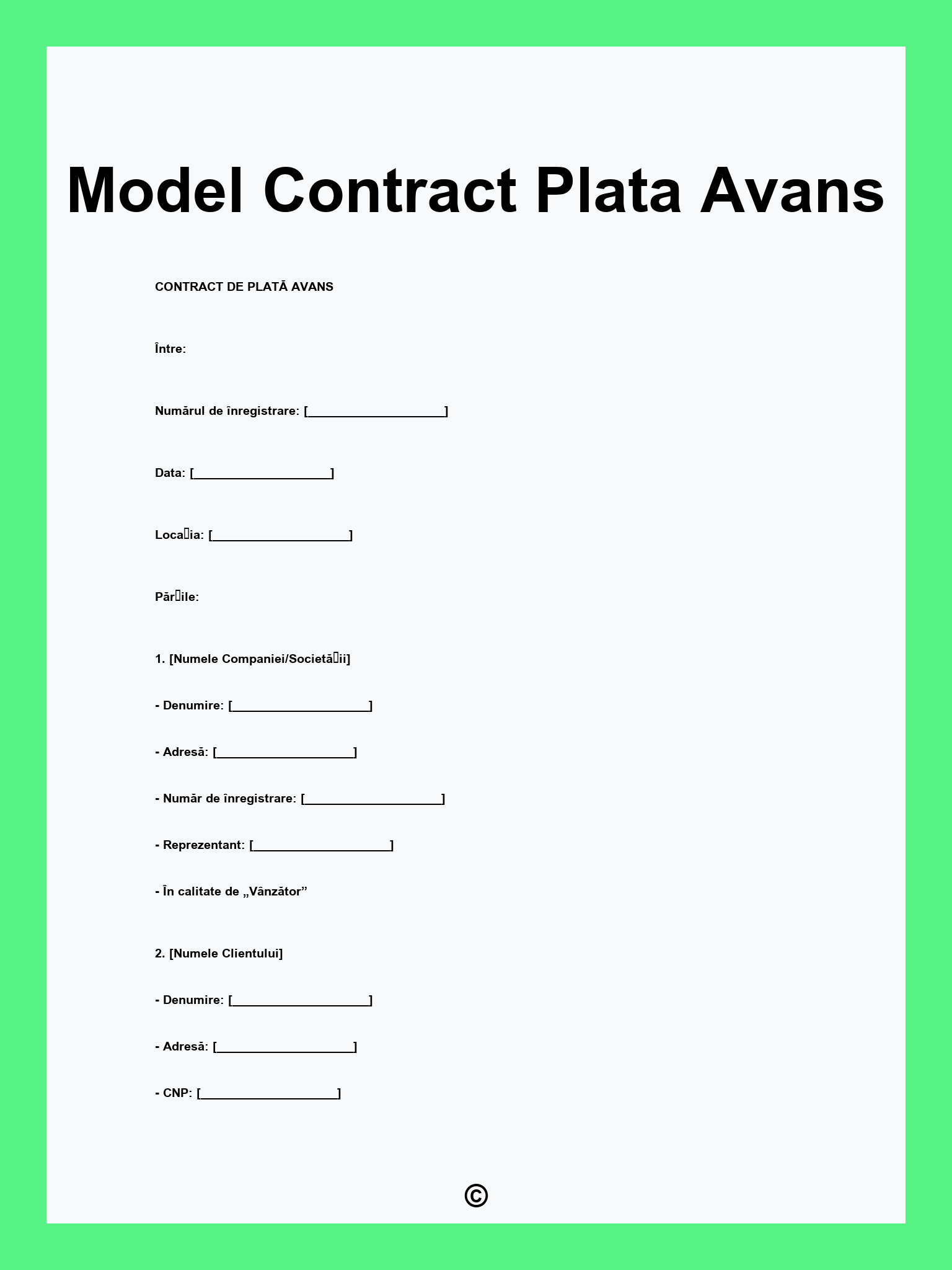 Model Contract Plata Avans