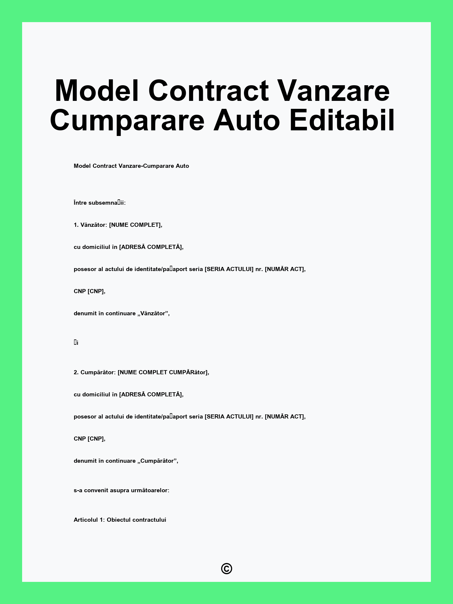 Model Contract Vanzare Cumparare Auto Editabil