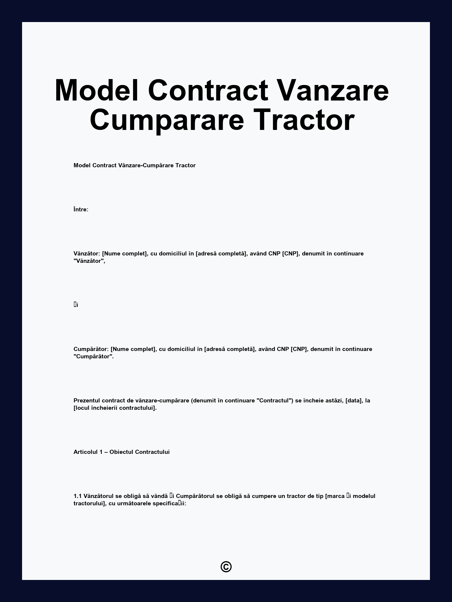Model Contract Vanzare Cumparare Tractor
